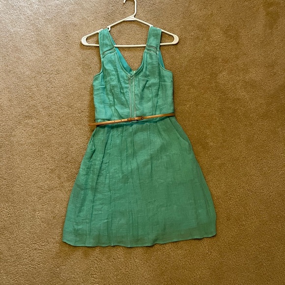 Dresses | Green Zip Back Fit And Flare Dress | Poshmark